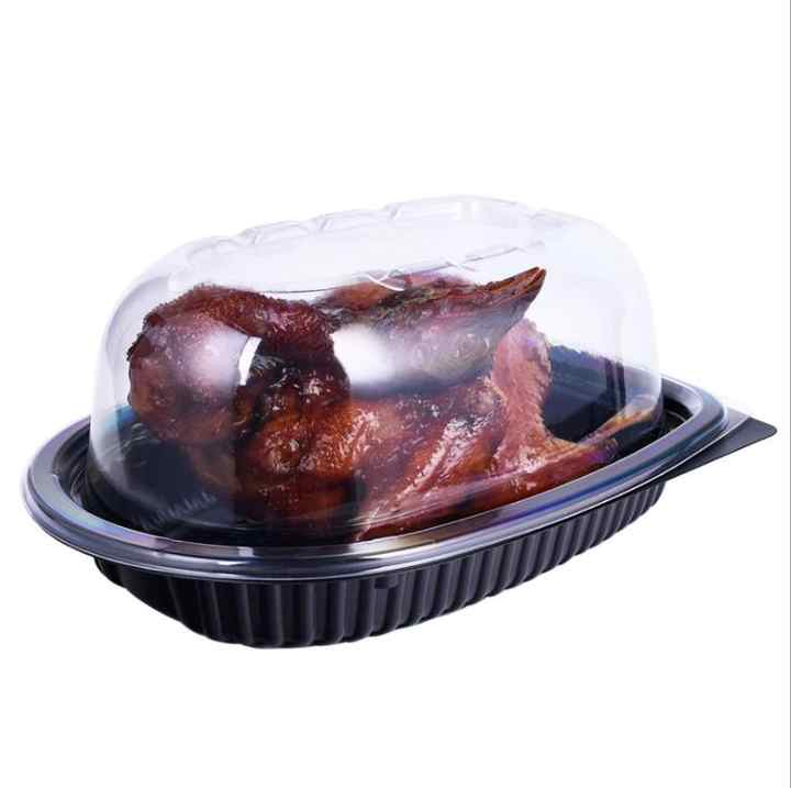 Disposable roasted chicken packaging box clear black take-away plastic ...