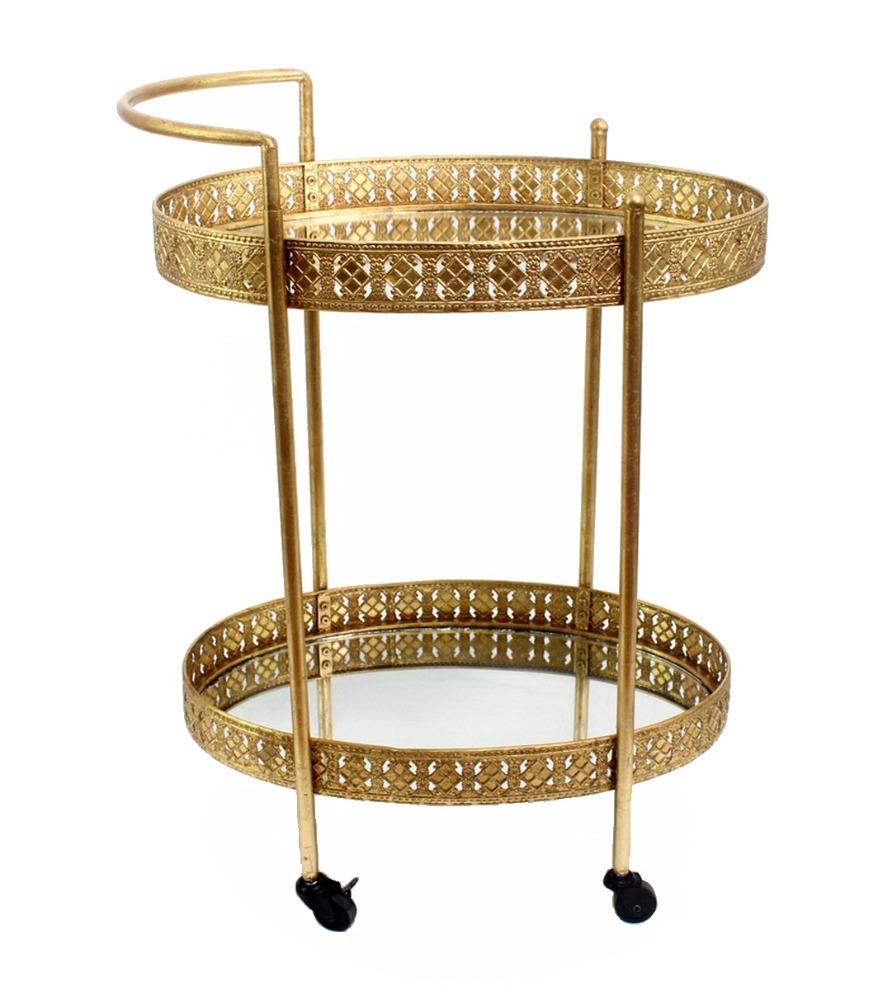 Luxury Tea Trolley - Gold Metal 3-Tier Hotel Cart