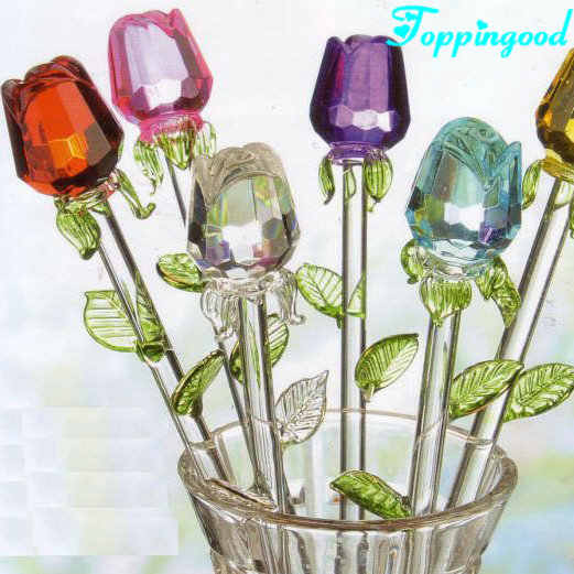 Long Stem Wedding Decorative Glass Rose - Crystal Gifts