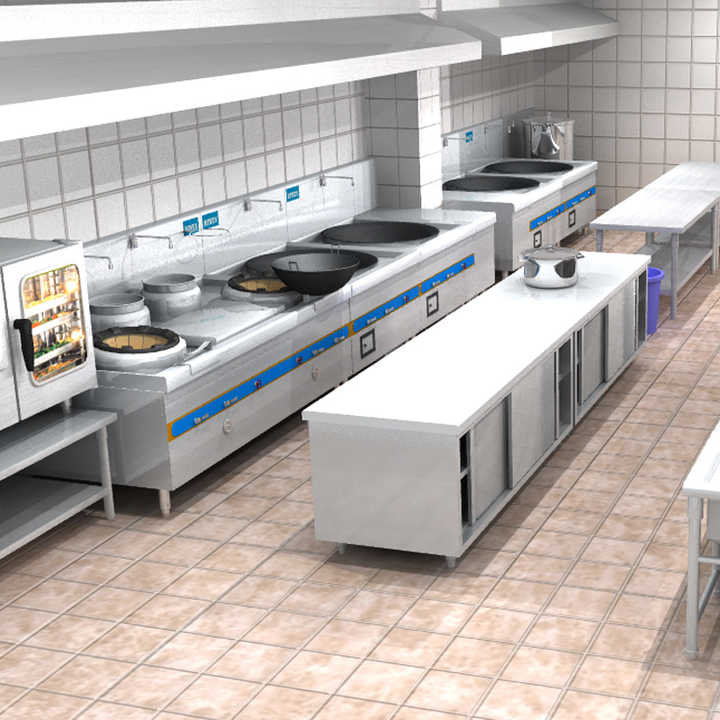 Modern Commercial Kitchen Rendering Design for Restaurants