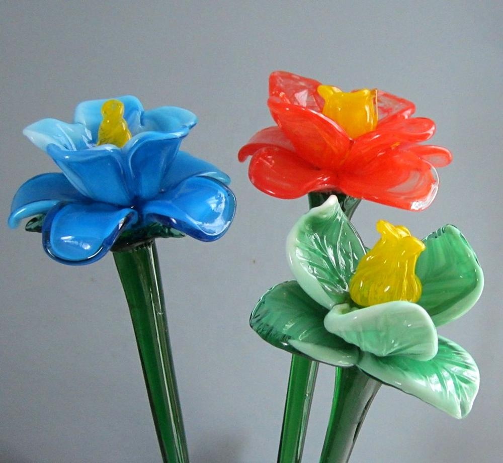 Long Stem Glass Flowers - Elegant Artistic Creations