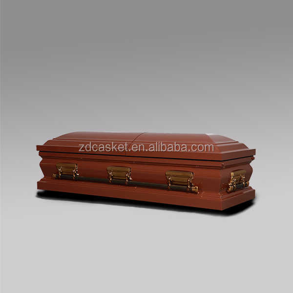 18ga Metal Casket with Brown Casket Urn and Camouflage Fabric