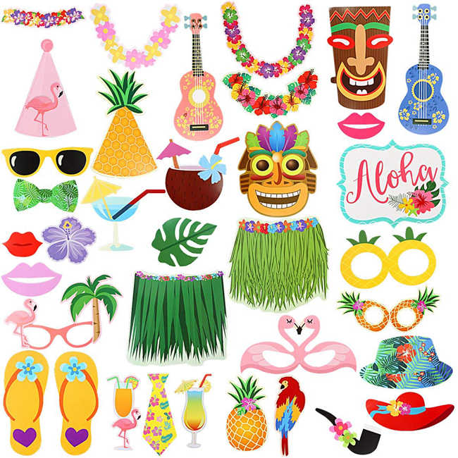 Luau Photo Booth Props Kit - Hawaiian Summer Party Decor