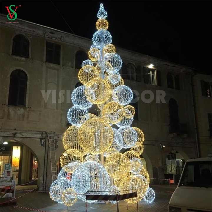 Bola iluminada comercial gigante, árbol de esferas de metal con motivo ...