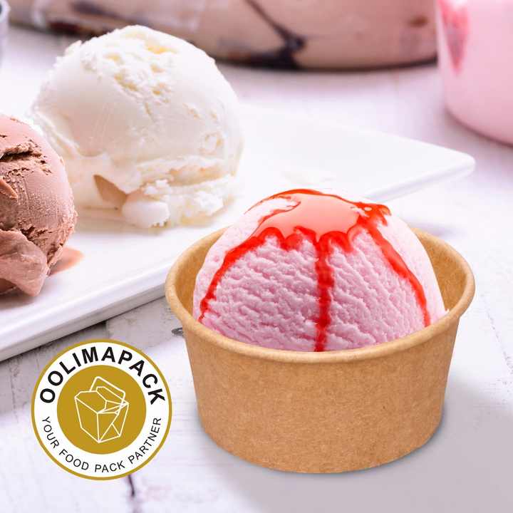 Kraft Paper Ice Cream Cup with Lid -Disposable & Versatile