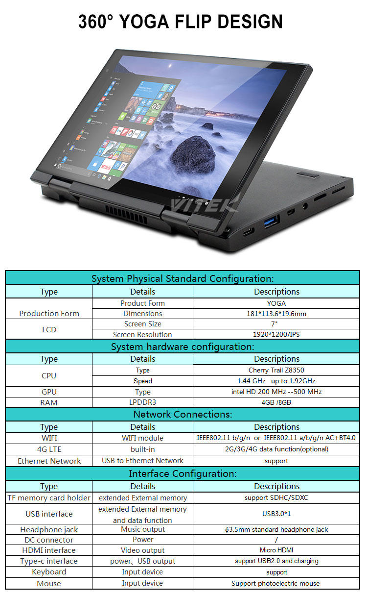 7 Inch Pocket Notebook YOGA 360 Degree Rotation 2-in-1 Metal Narrow ...