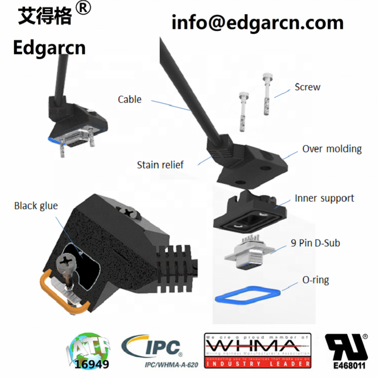 Waterproof DB9 D-SUB 9pos Female 90 Degree D-Sub Cable Power 101 Mm