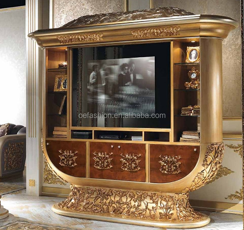 Luxury Design Wooden Carving TV Stand Furniture with Showcase