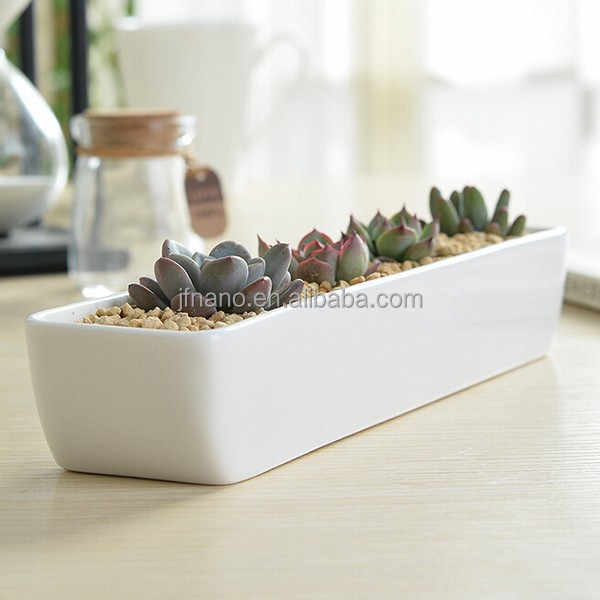 Rectangular White Ceramic Indoor Planter Knox Cylinder Planter Pot.