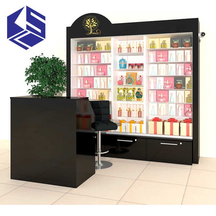 Wooden Glass Perfume Display Shelf Design for Perfume Shop