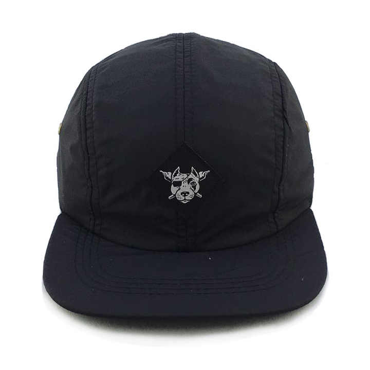 Fashion Custom Nylon Black Short Bill 5 Panel Cap With Woven Label ...