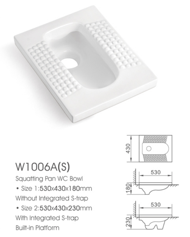 Squatting Pan - Durable Flush System with Trapway