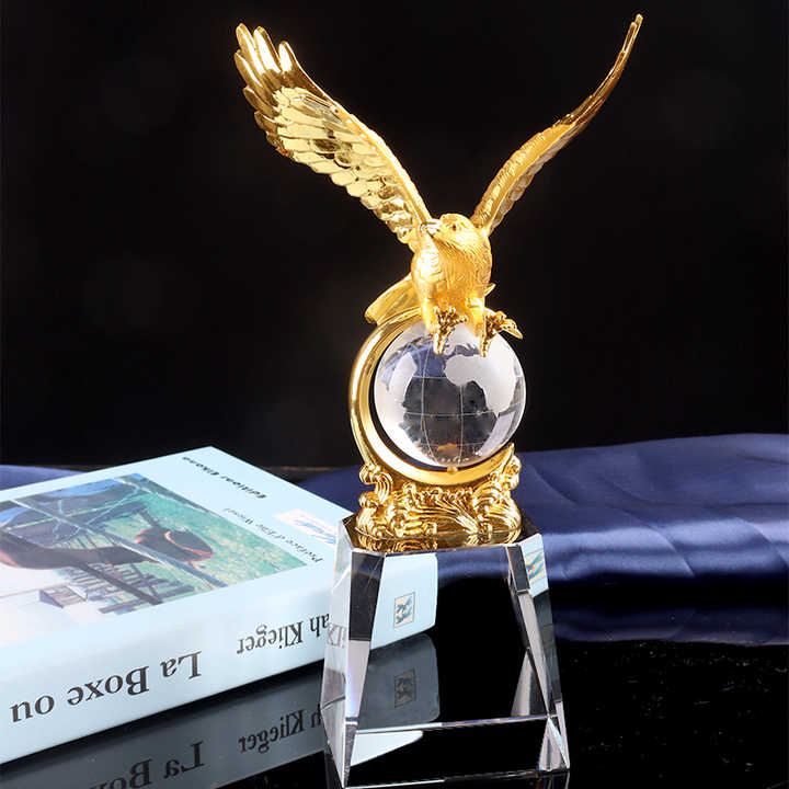 Metal Eagle Sculpture Trophy with Crystal Globe - Kinsam