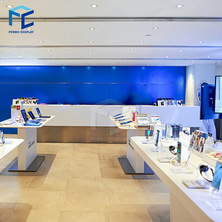 Customized mobile phone shop interior design with display showcase ...