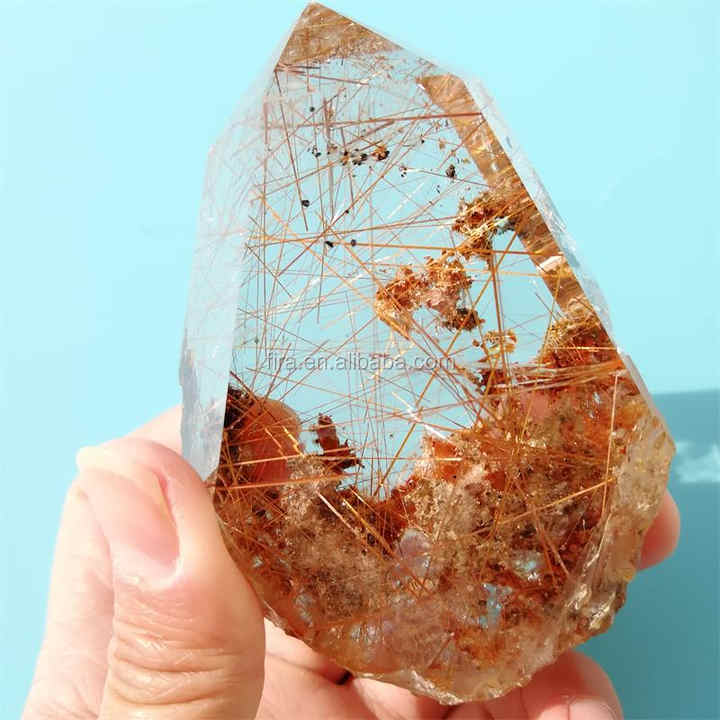 Rare Natural Copper Hair Rutilated Quartz Crystal Point
