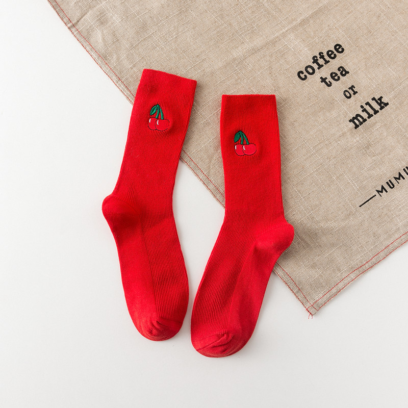 Cute Cartoon Fruit Print Banana Cherry Peach Socks