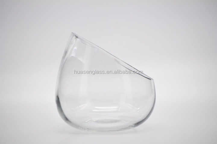 Clear Slant Cut Bowl Glass Vase - Stylish Candle Holder
