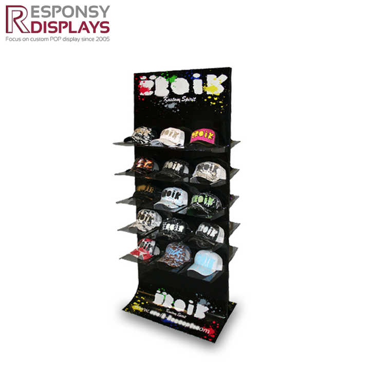 Custom Floor Chain Store POP Retail Caps Rack Wood Hats Display Stand
