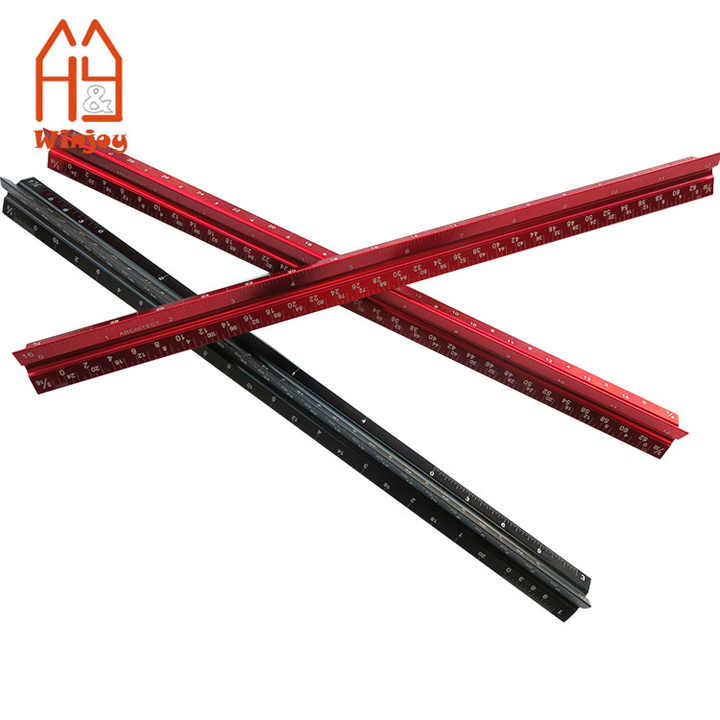 Red Color Laser Etched Aluminium Triangle Metric Scale Ruler for Architect