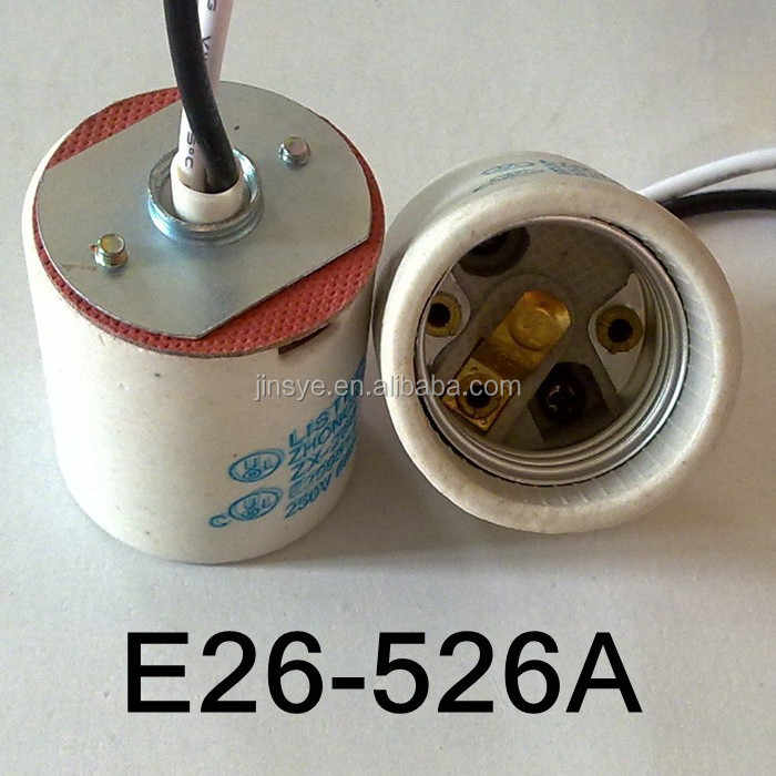 E26 Socket Base Ceramic Screw Shell Lamp Holder with Wire & Bracket