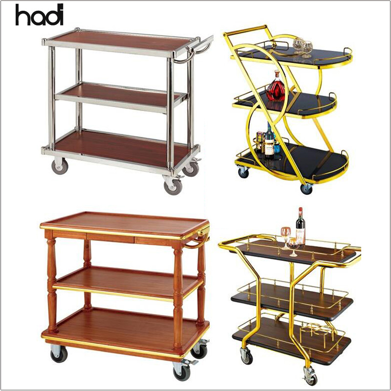 Luxury Tea Trolley - Gold Metal 3-Tier Hotel Cart