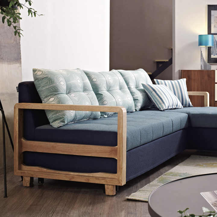 Wooden L Shaped Sofa Cum Bed with Storage - Modern & Versatile