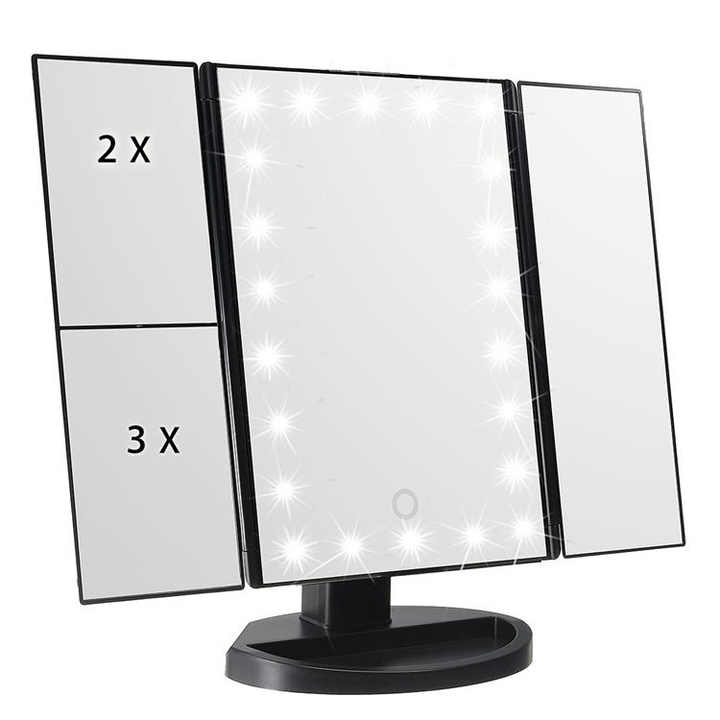 Mirror with 3 Sides Foldable Touch Sensor Led Makeup Mirror