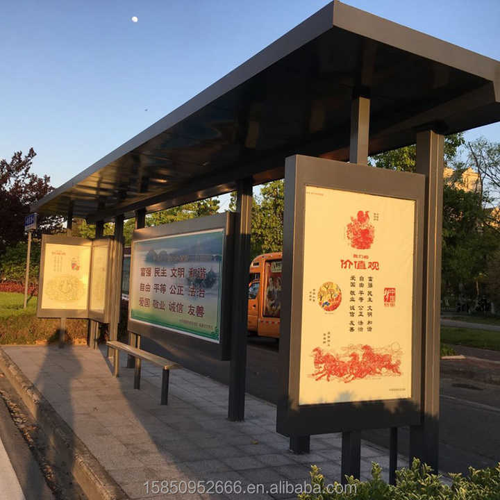 LED advertising light box bus stop shelter with and bus lines ...