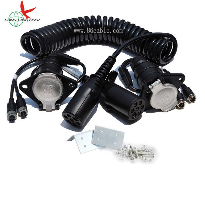 2-Channel 7-Pin Coiled AV Cable 4-Pin Aviation Male Din RCA Connector ...