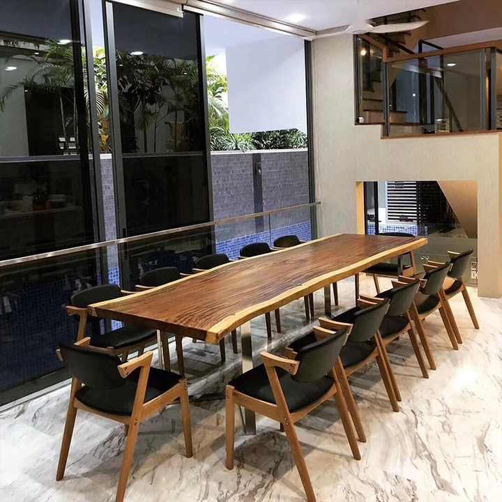 12 Seat Solid Wood Dining Table - Acacia Wood Slab Table