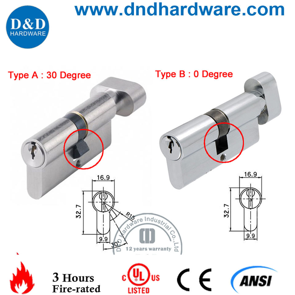 Euro Profile Brass Lock Cylinder with Thumb Turn - BS EN 1303