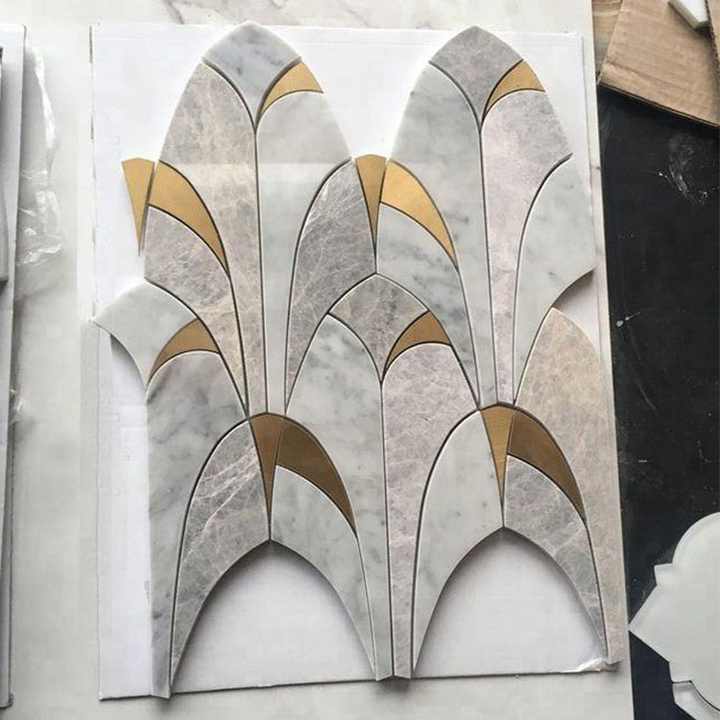 Classic Tile Flooring with Brass Tile Inlay and Marble Mosaics
