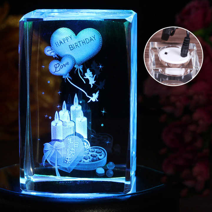 3D Laser Engraved Crystal Cube - Perfect Gift for Love