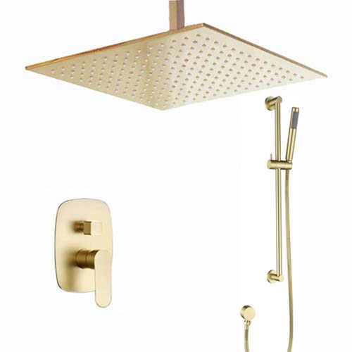 Ceiling Concealed Brass Brushed Gold Rainfall Shower System with Slide ...