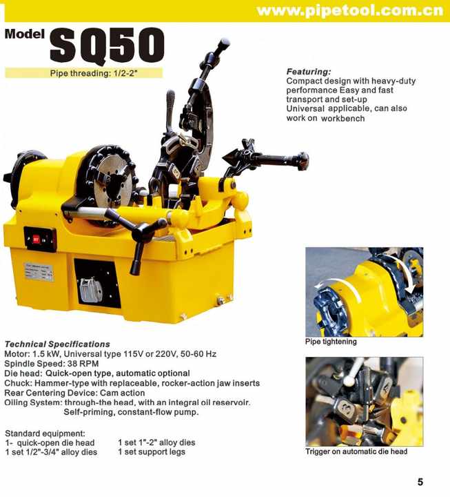 Hongli SQ50 Pipe Threading Machine - 1500W Compact Solution
