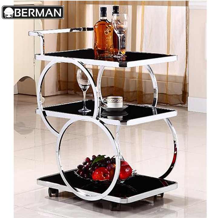 3 Tier Gold Bar Cart - Luxury Buffet Trolley on Wheels