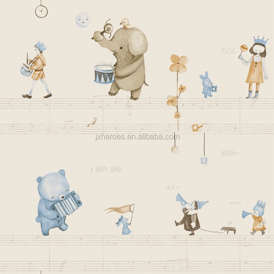 Cartoon Band Children Wallpaper for Kids Room - 5.3sqm/roll