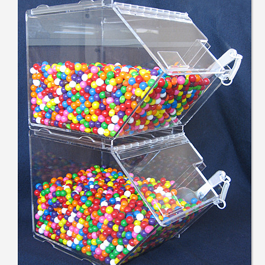 Stackable Acrylic Candy Display Case and Large Clear Bin Box with Scoop