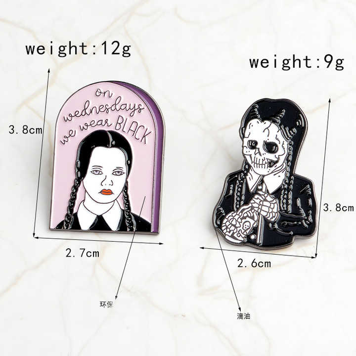 Wholesale Gothic Wednesday Addams Family Campy Skull Enamel Brooch Pin ...