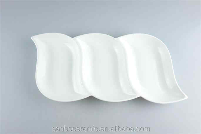 White Ceramic Porcelain Tray/ Section 3 Divided Serving Tray Plates ...