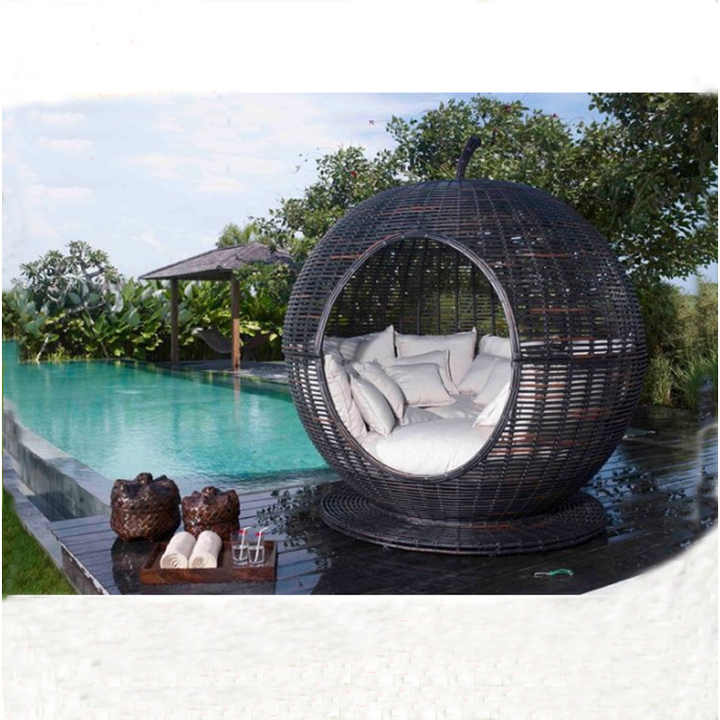 Garden Wicker Sun Bed - Apple Rattan Daybed Outdoor Furniture