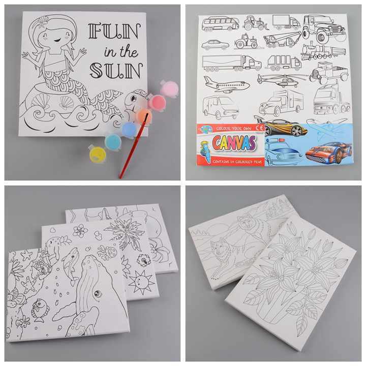 Kids Canvas Painting Kit - Pre-Drawn, Stretched Canvas