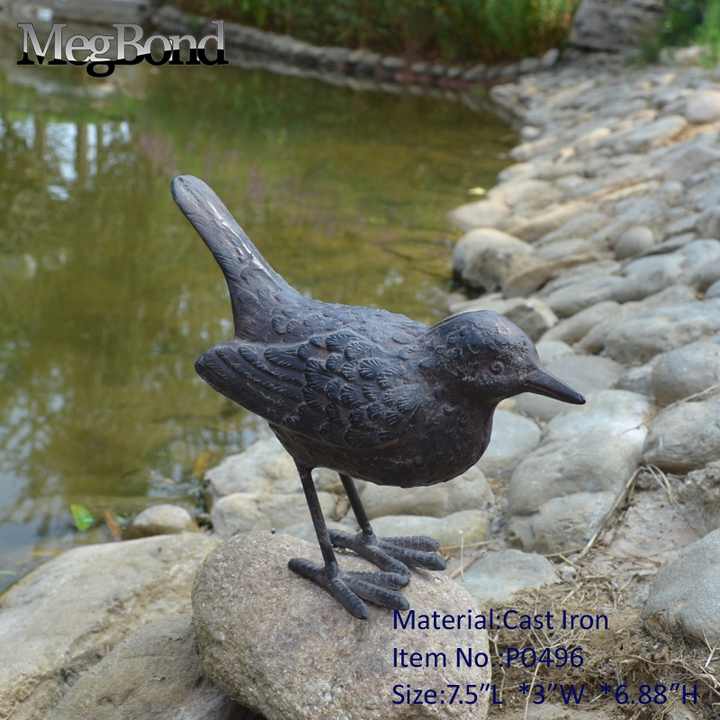 Cast Iron Standing Small Bird for Desktop or Garden Decorative