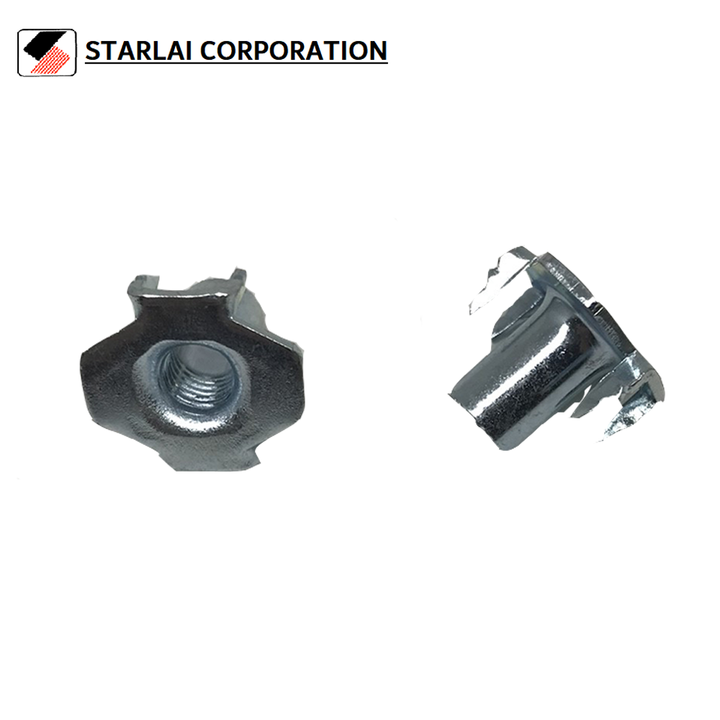 M6 T-Nut with 4 Prong Threaded Insert Carbon Steel Zinc Plated