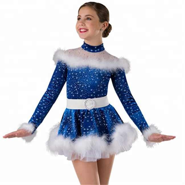 Christmas Girls Blue Snowflake Printed Dance Dress