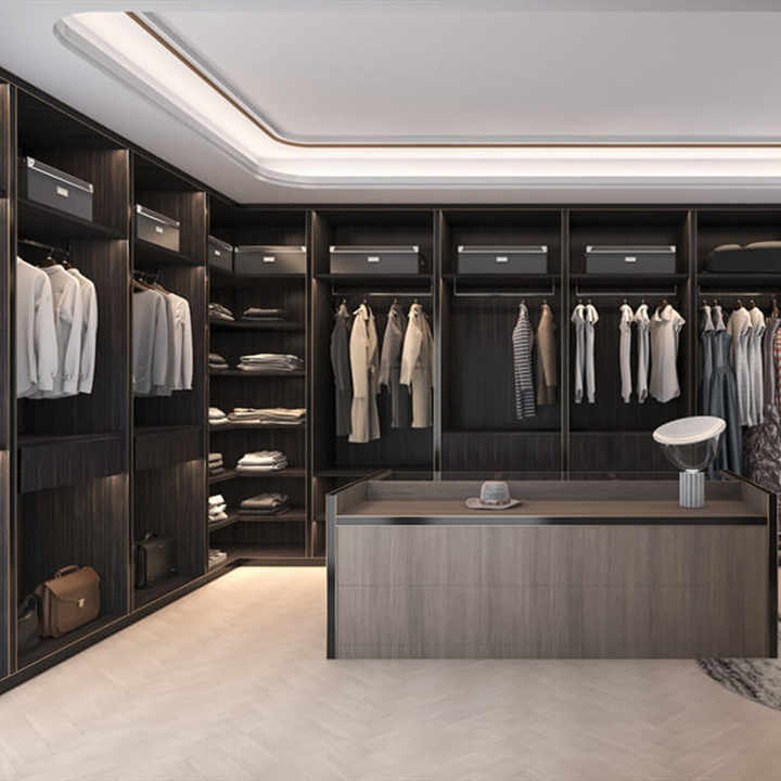 U Shape Elegant Walk in Clothes Closet Organizer Designs