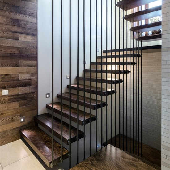 Modern House Wooden Box Floating Staircase with Cantilever Beam Design