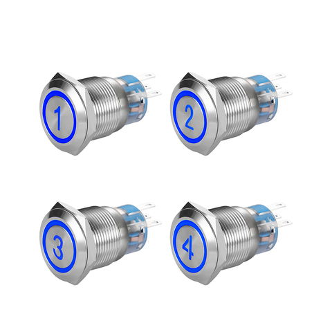 19mm 6 Pin DPDT 12V 220V 250V Push Button Switch - IP65 IK10
