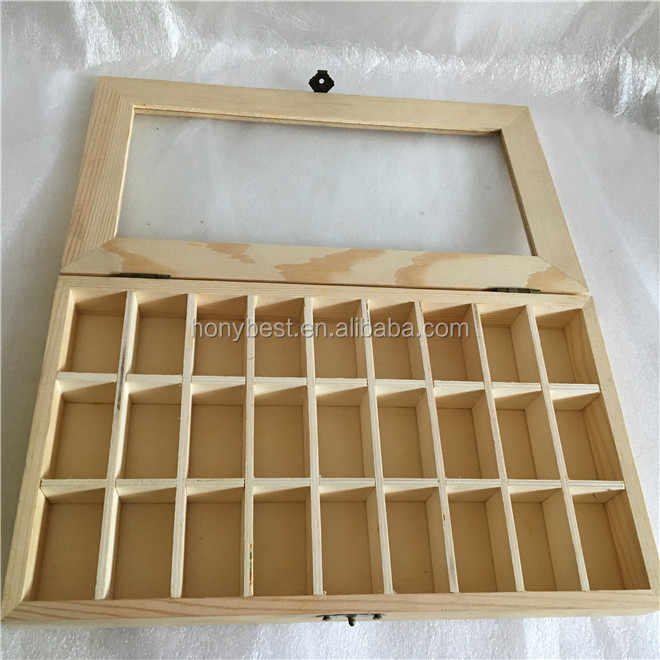Custom Pine Wood Boxes with Hinged Glass Lid - Storage & Display