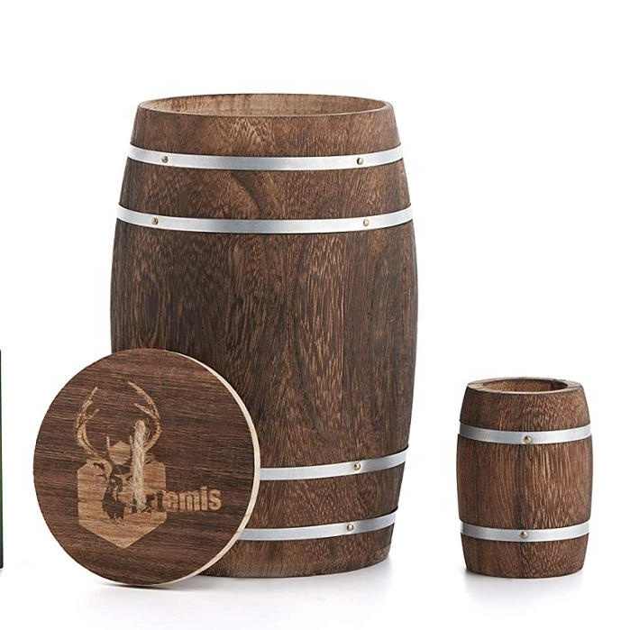 Wooden Barrel - Premium Wood Cutlery Caddy & Whiskey Barrel